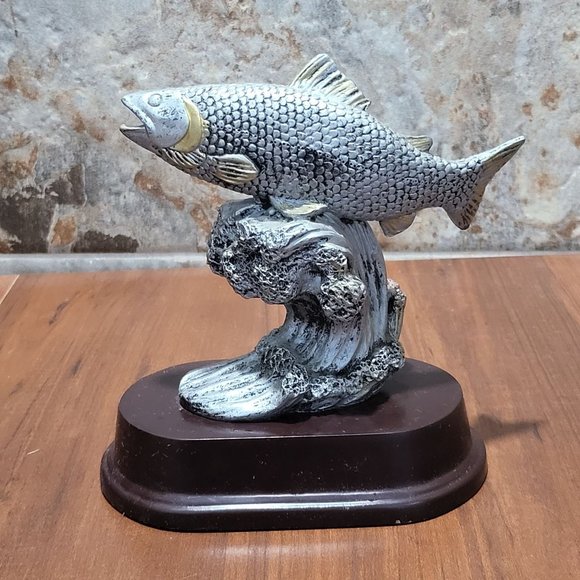Accents | Fishing Award Trophy Resin Bass Figure In Pewter Finish ...